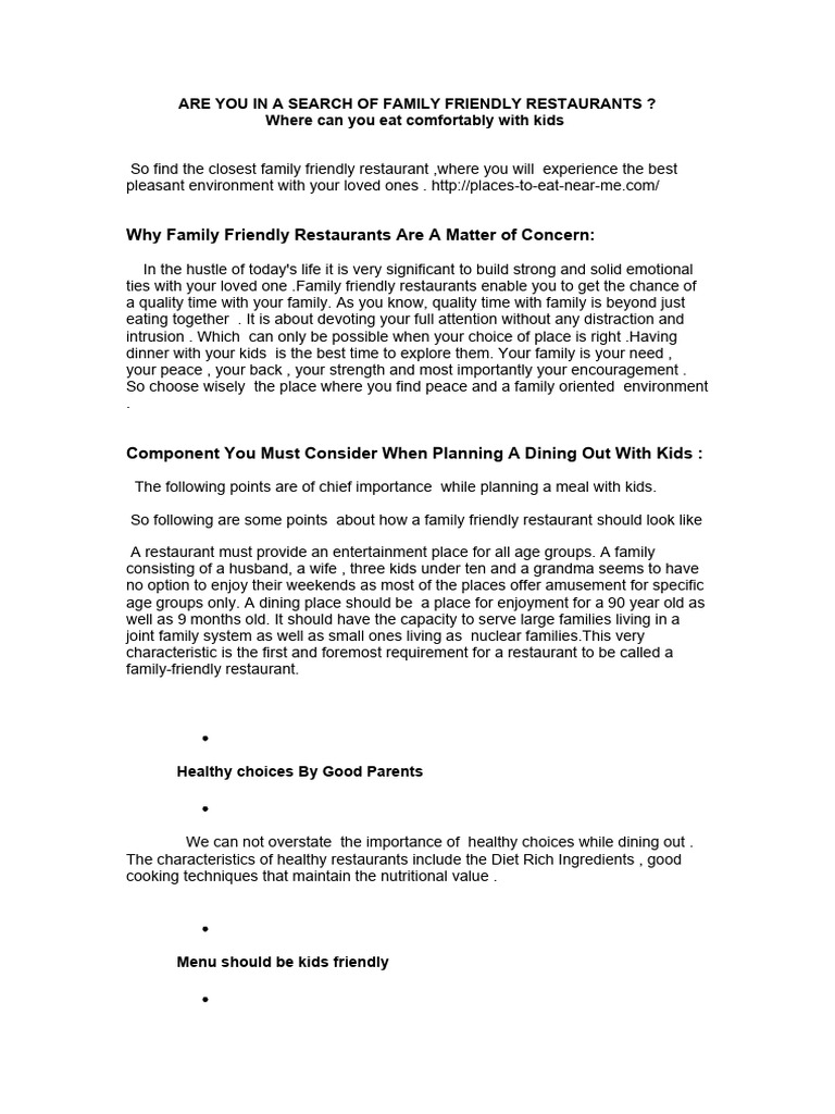 Family-Friendly Dining Guide | PDF | Restaurants | Social Psychology