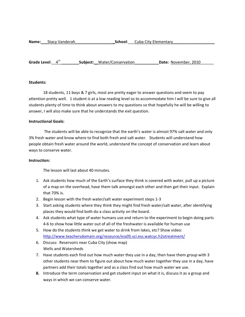 Lesson Plan Water Conservation | PDF