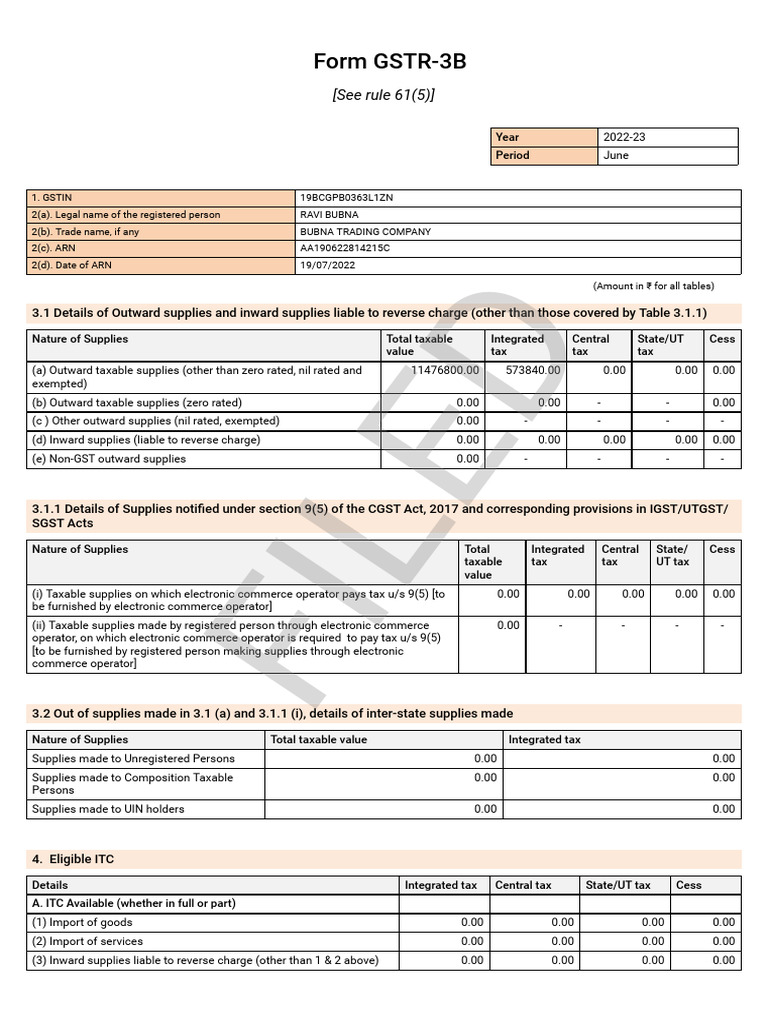 GSTR3B 19BCGPB0363L1ZN 062022 | PDF | Taxes | Economies