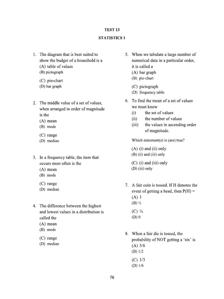 Statistics Multiple Choice 2 | PDF