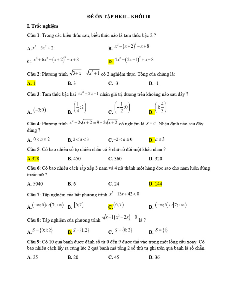 KHỐI 10- ĐỀ ÔN 4 - HK2 | PDF