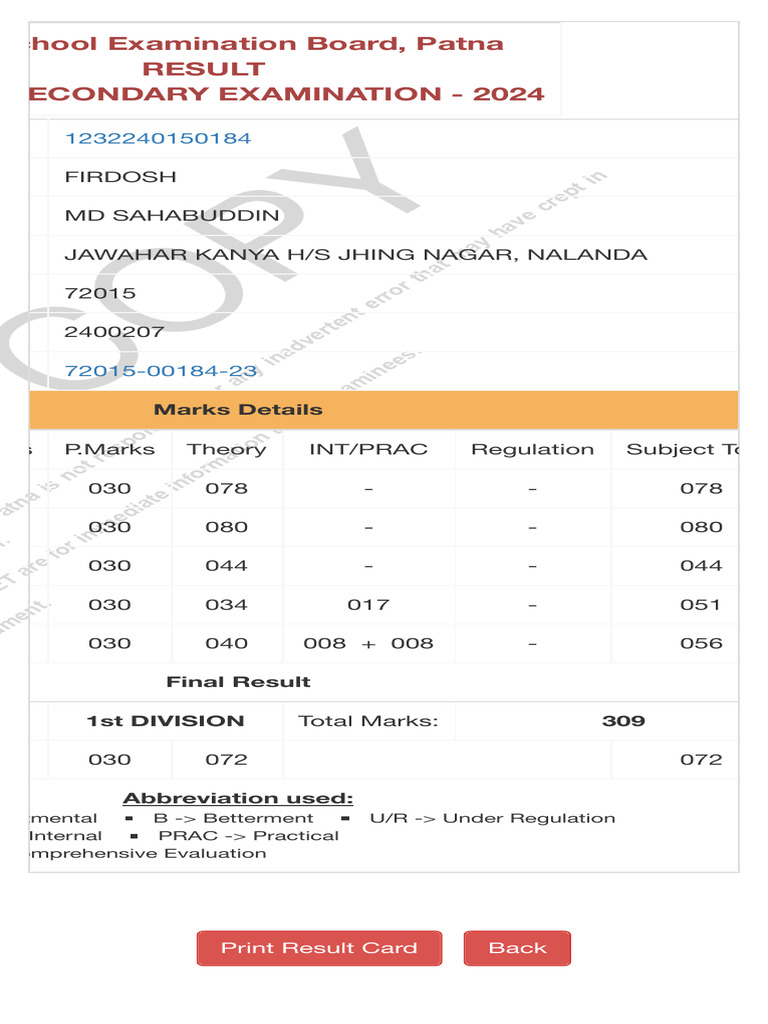 Secondary Annual Result 2024 | PDF