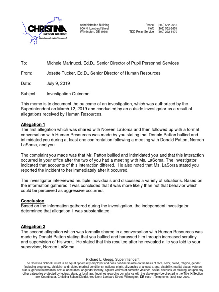 Michele Marinucci-Investigation Follow Up 2019 | PDF | Harassment ...