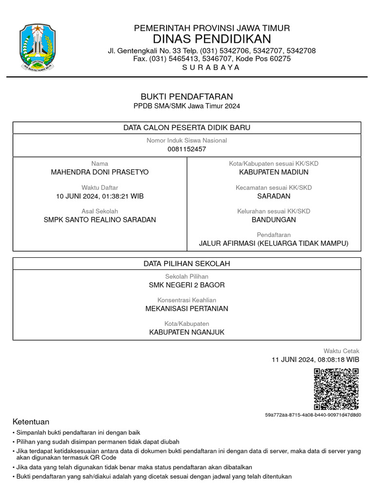 Bukti Pendaftaran Jalur Afirmasi - Mahendra Doni | PDF