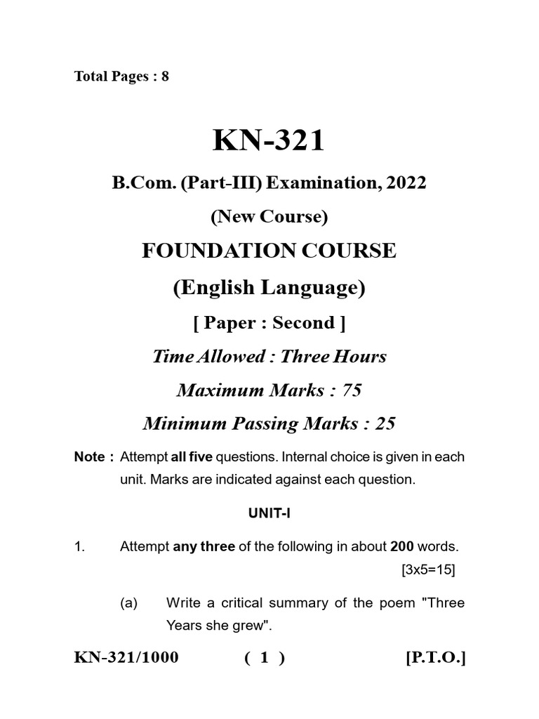 Bcom Part 3 FC English Language KN 321 2022 | PDF | Linguistics | Syntax