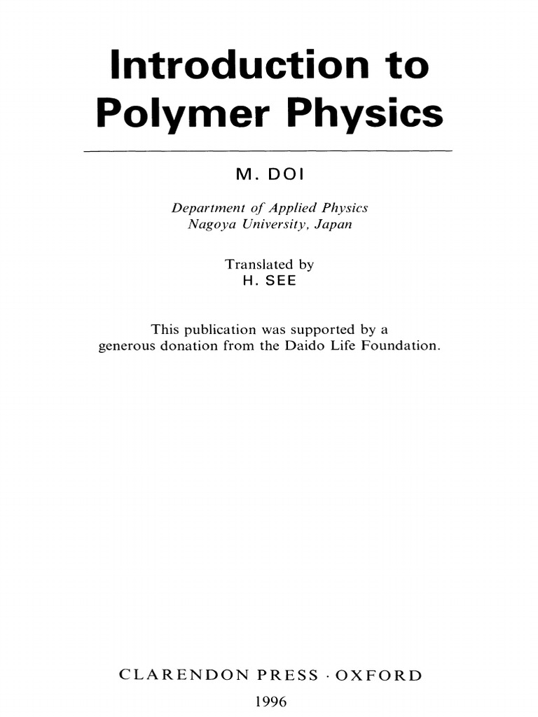 M. Doi, H. See - Introduction To Polymer Physics-Oxford University ...