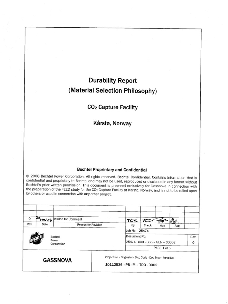 Durability Report Material Selection Philosophy CO2 Capture Facility ...