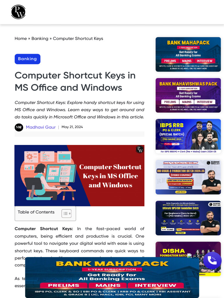 Computer Shortcut Keys in MS Office and Windows | PDF | Microsoft ...