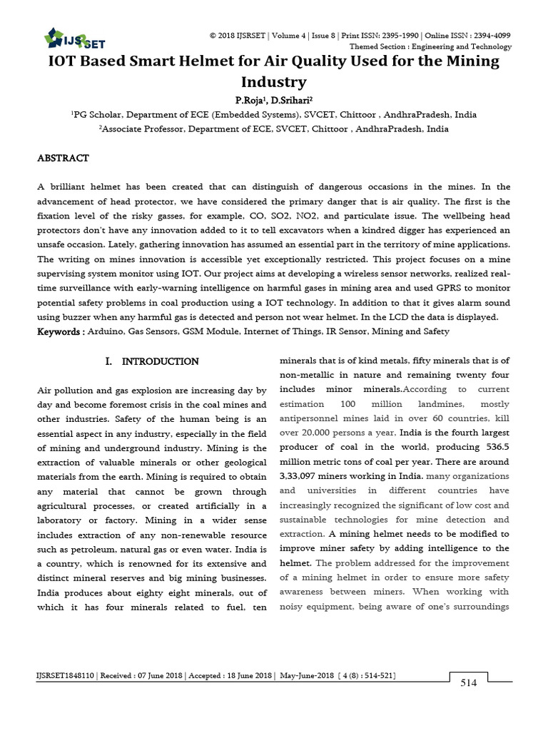 IOT Based Smart Helmet For Air Quality Used For The Mining Industry | PDF | Internet Of Things ...