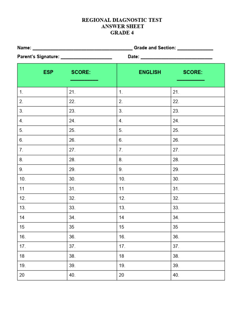 Rda Answer Sheet | PDF