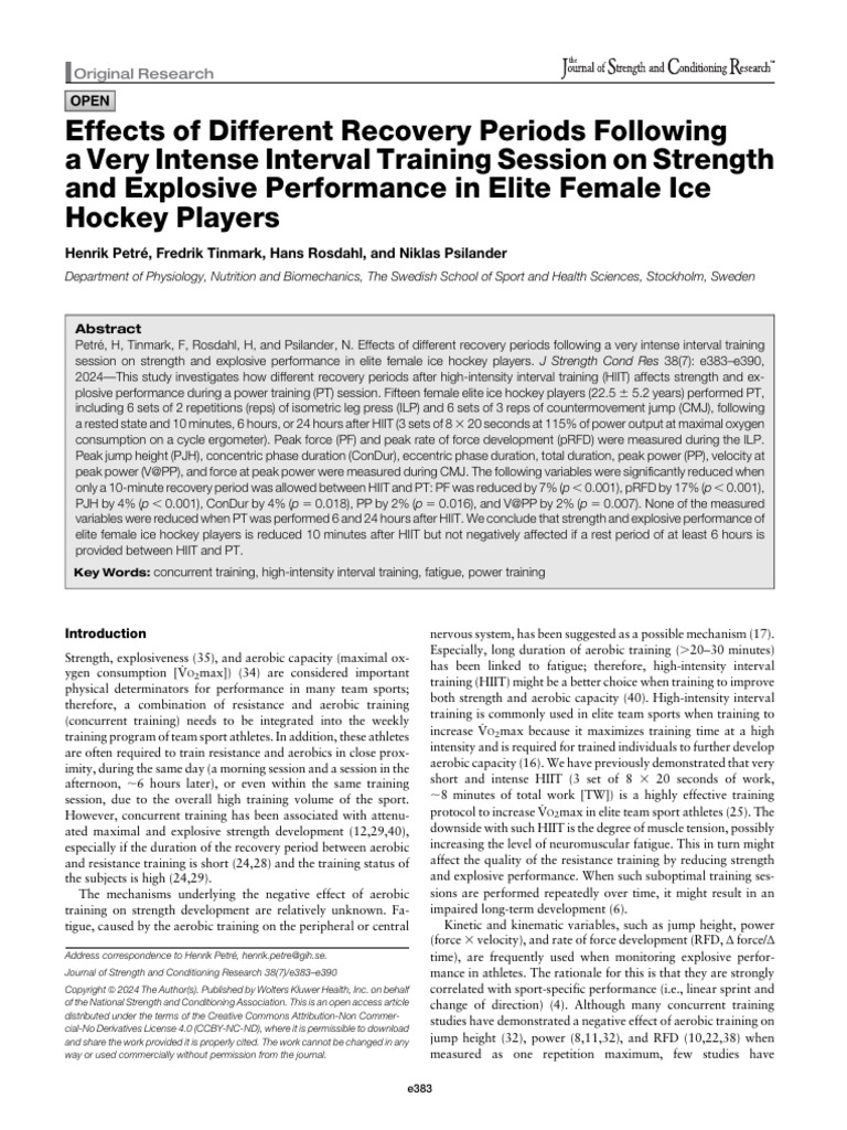 Effects of Different Recovery Periods Following a Very Intense Interval ...
