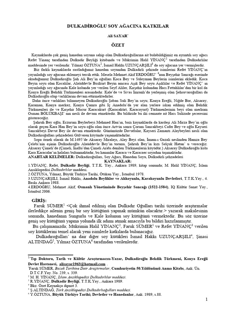 Dulkadiroglu Soy Agacina Katkilar | PDF