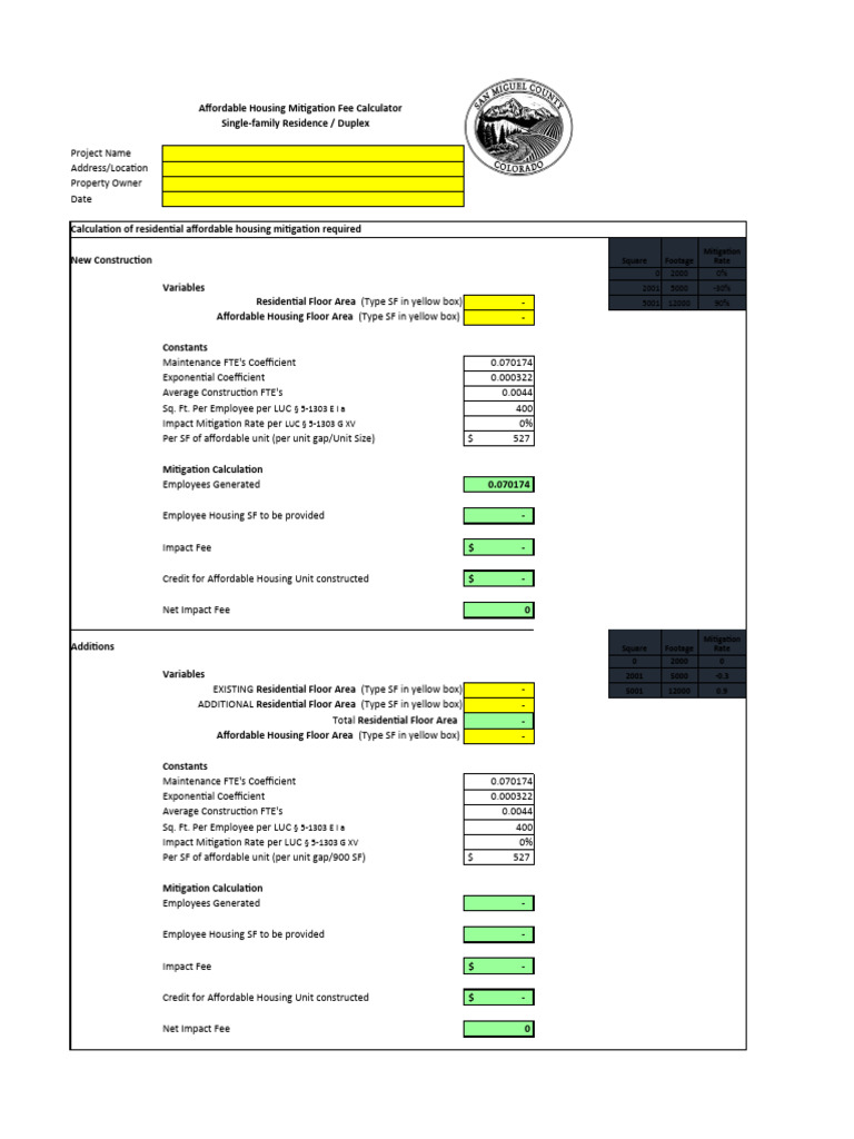 SMC Fee Calculation Worksheet 42624 Website | PDF | Affordable Housing
