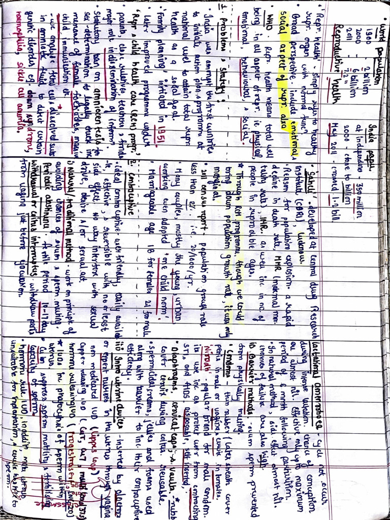 REPRODUCTIVE HEALTH BIO SHORT NOTES NCERTjjjkk | PDF