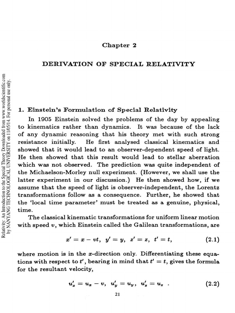Derivation-Of-Special-Relativity-1989 CH 2 | PDF | Special Relativity | Speed Of Light
