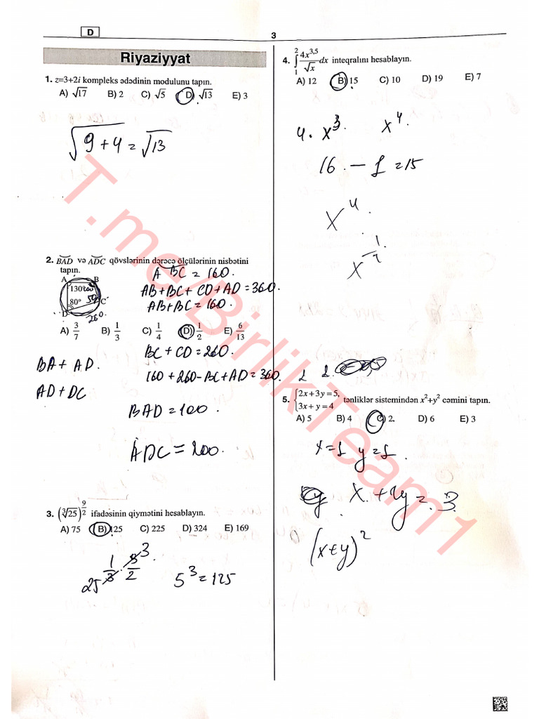 Riyaziyyat - 2022 1-Ci Cəhd 1-Ci Qrup | PDF