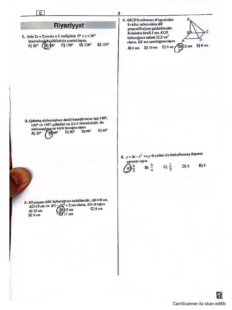 Riyaziyyat - 2024 1-Ci CƏHD 2-Ci Qrup Qəbulu | PDF