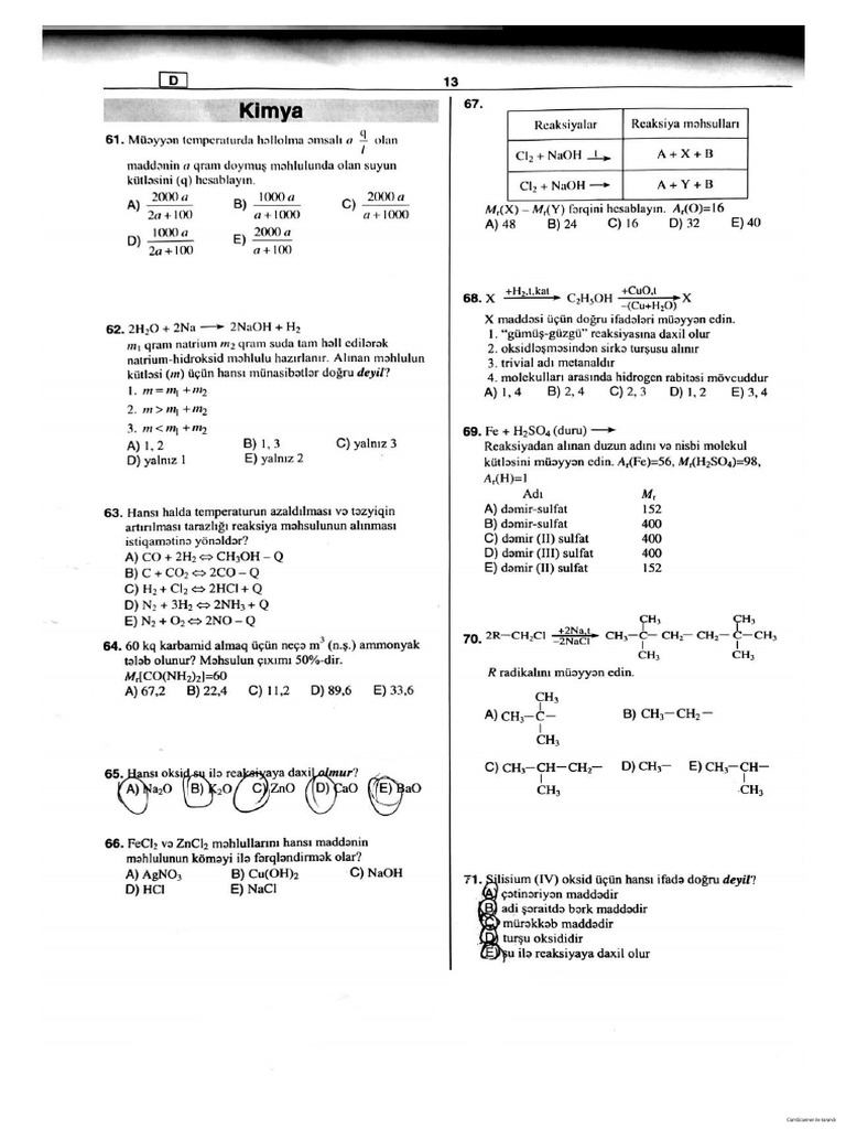 Kimya - 2023 2-Ci CƏHD 1-Ci Qrup Qəbulu | PDF