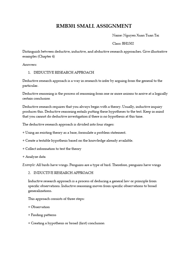 RMB301 Small Assignment | PDF | Deductive Reasoning | Inductive Reasoning