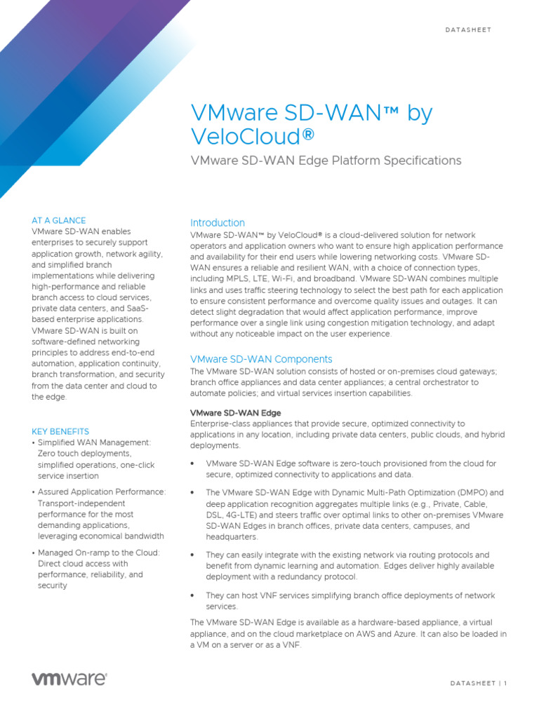 VMware SD-WAN by VeloCloud Edge Data Sheet | PDF | Cloud Computing ...