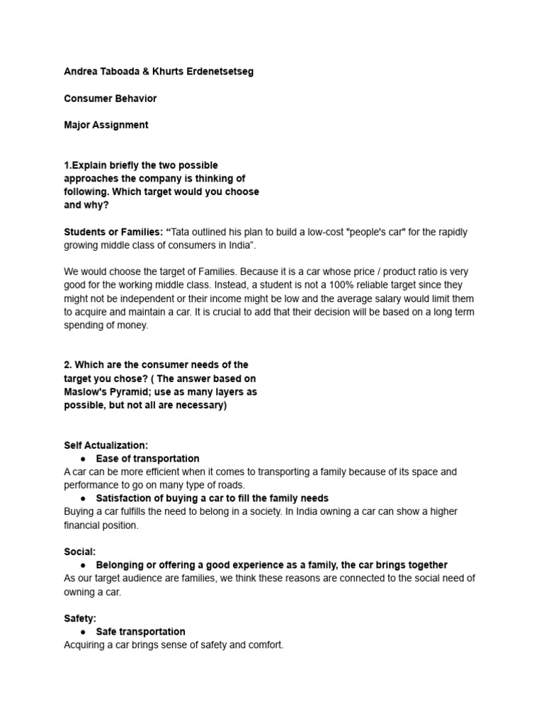 Major Assignment Consumer Behavior | PDF | Consumer Behaviour | Car