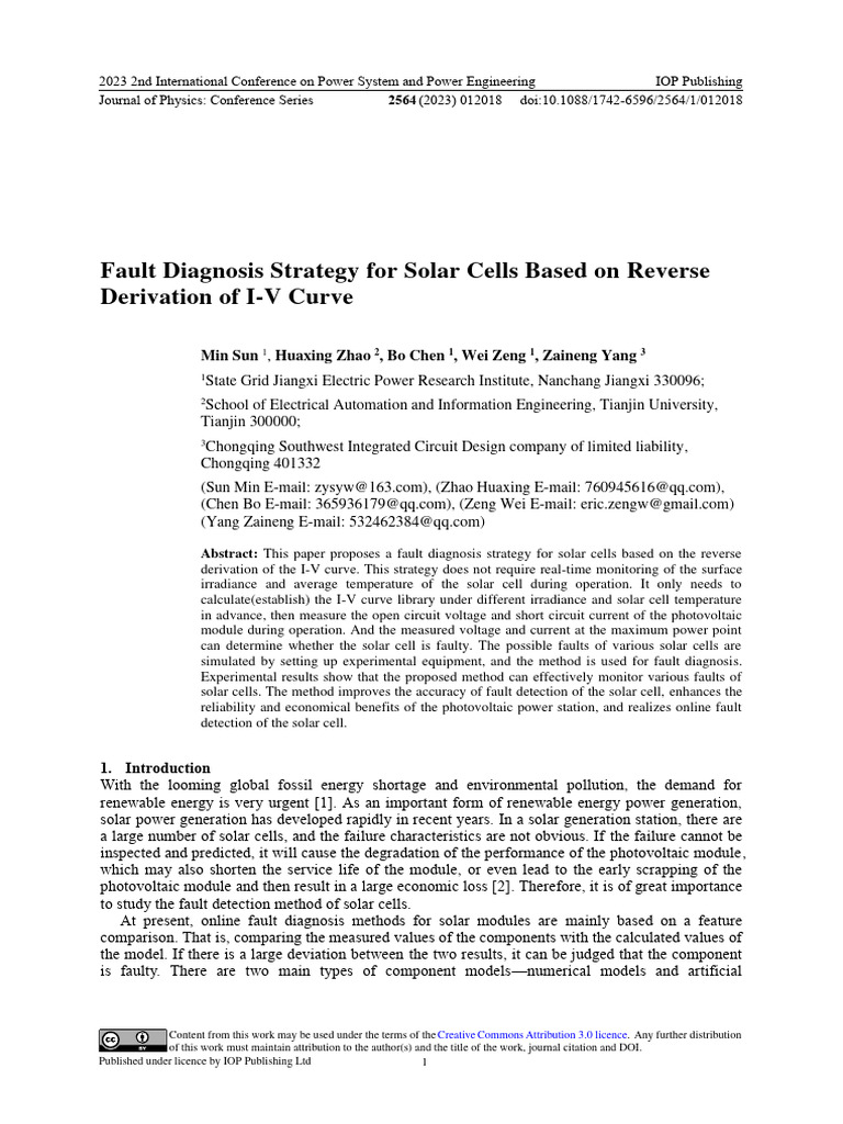 Fault Diagnosis Strategy For S | PDF | Photovoltaics | Solar Cell
