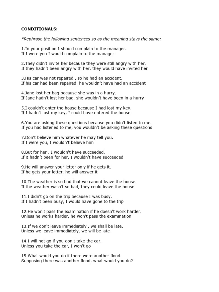 Conditionals Rephrasing Extra - KEY | PDF | Self-Improvement