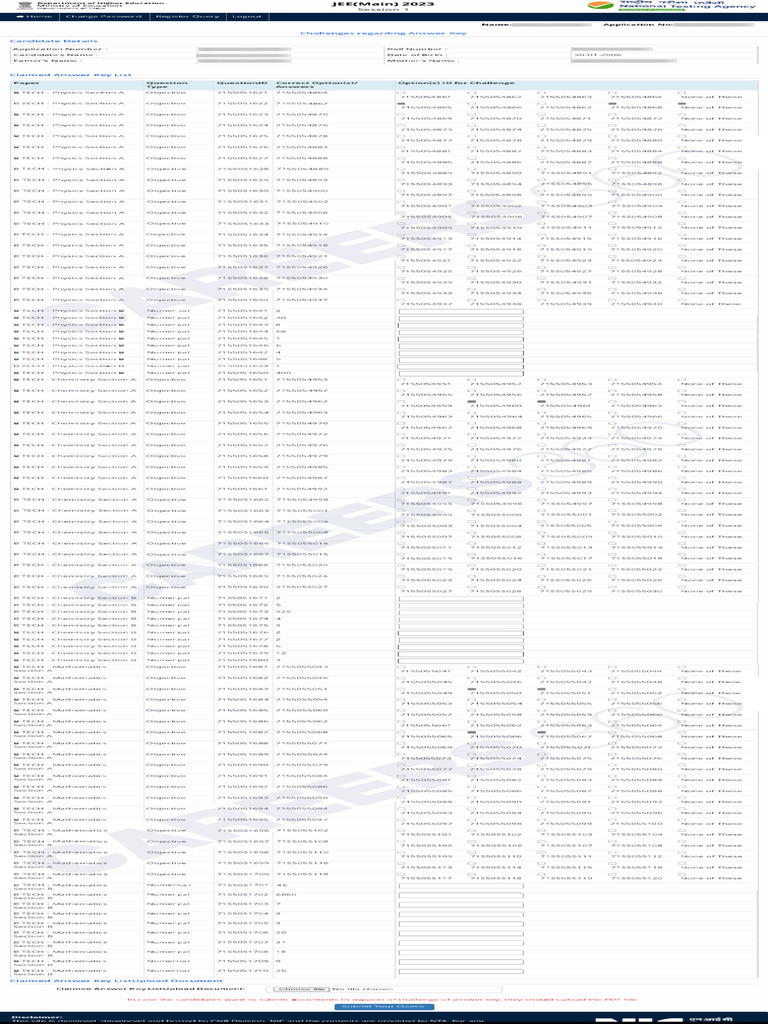 Jee Main 2023 Answer Key 25 Jan Shift 2 Pdf Multiple Choice