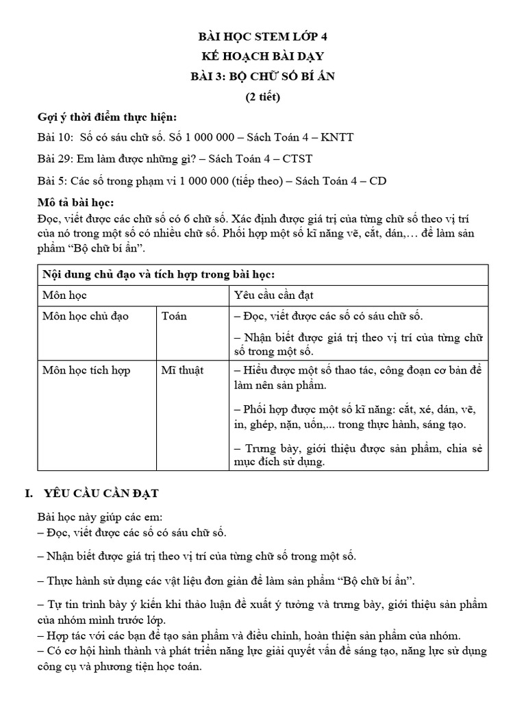 Bh Stem 4 - bài 3 - bộ Chữ Số Bí Ẩn - khbd | PDF