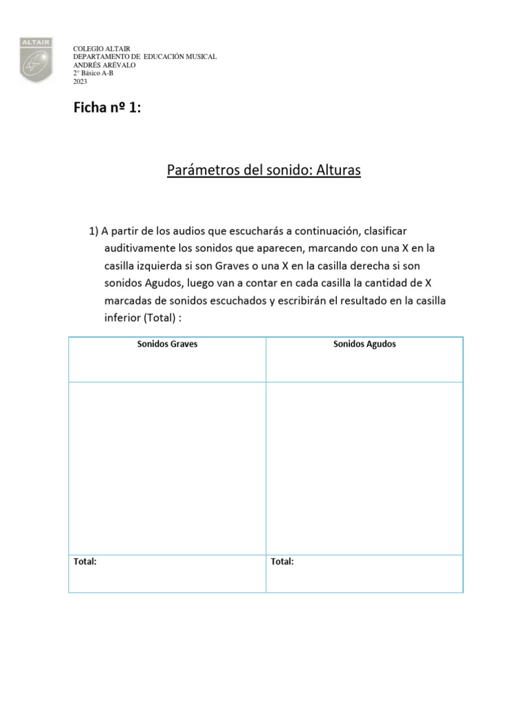 2° básico-Ficha N°1-Parametros del sonido-Alturas- 2 canciones-casita ...