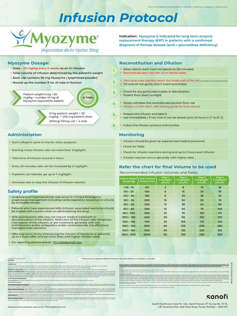 Infusion Protocol - Pompe - Approved | PDF | Intravenous Therapy | Dose ...