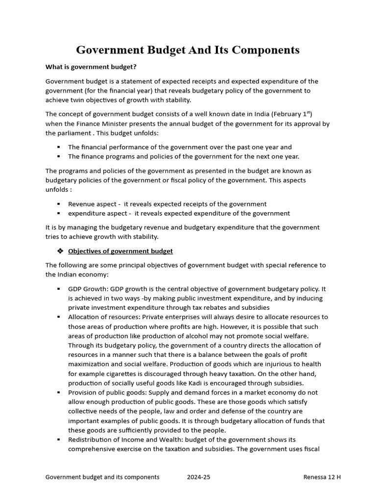 Government Budget And Its Components Renessa 12 H Pdf Government