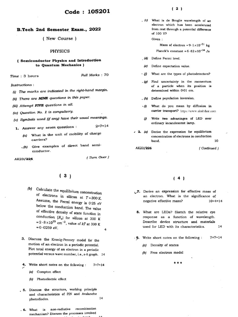 Btech 2 Sem Physics Semiconductor Physics and Introduction 105201 2022 | PDF