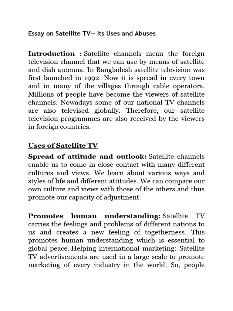 Essay On Satellite TV - Its Uses and Abuses | PDF