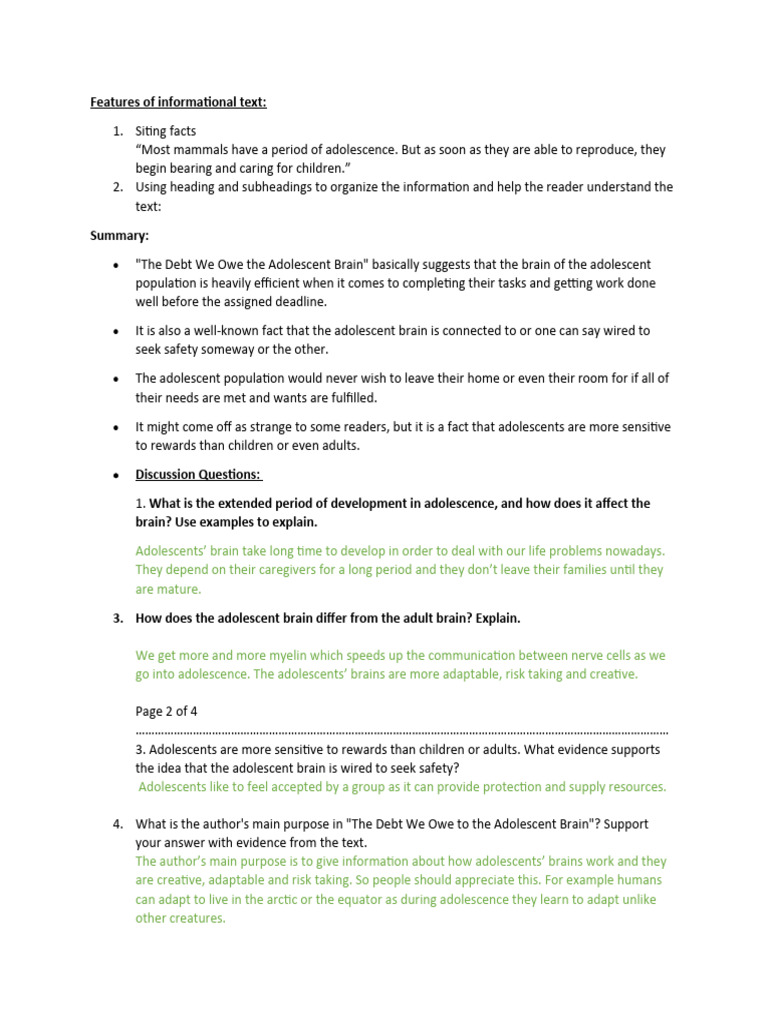 The Debt We Owe To The Adolescent Brain | PDF | Adolescence | Brain