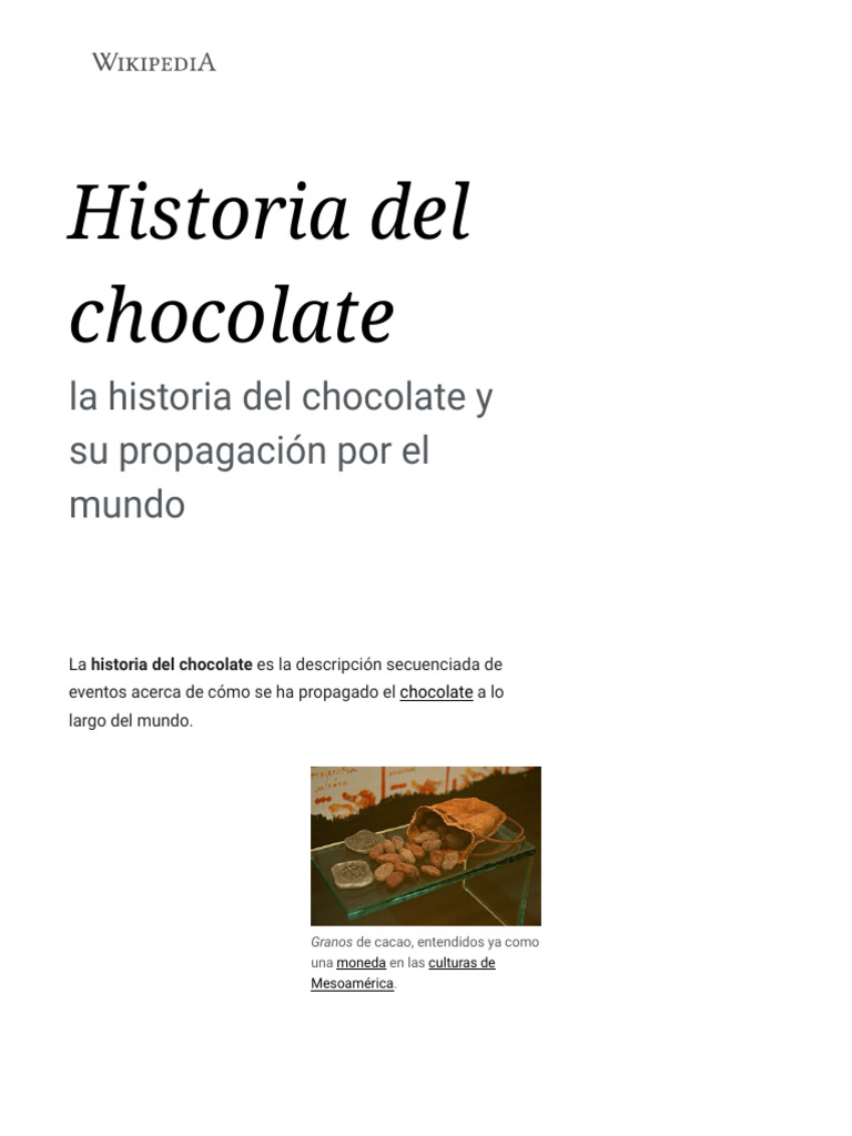 Historia Del Chocolate - Wikipedia, La Enciclopedia Libre | PDF ...