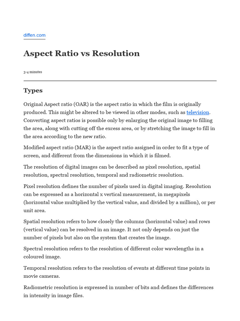 Aspect Ratio vs Resolution | Download Free PDF | Image Resolution ...