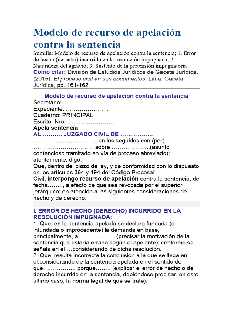 Modelo de recurso de apelación contra la sentencia | PDF | Sentencia (ley) | Apelación