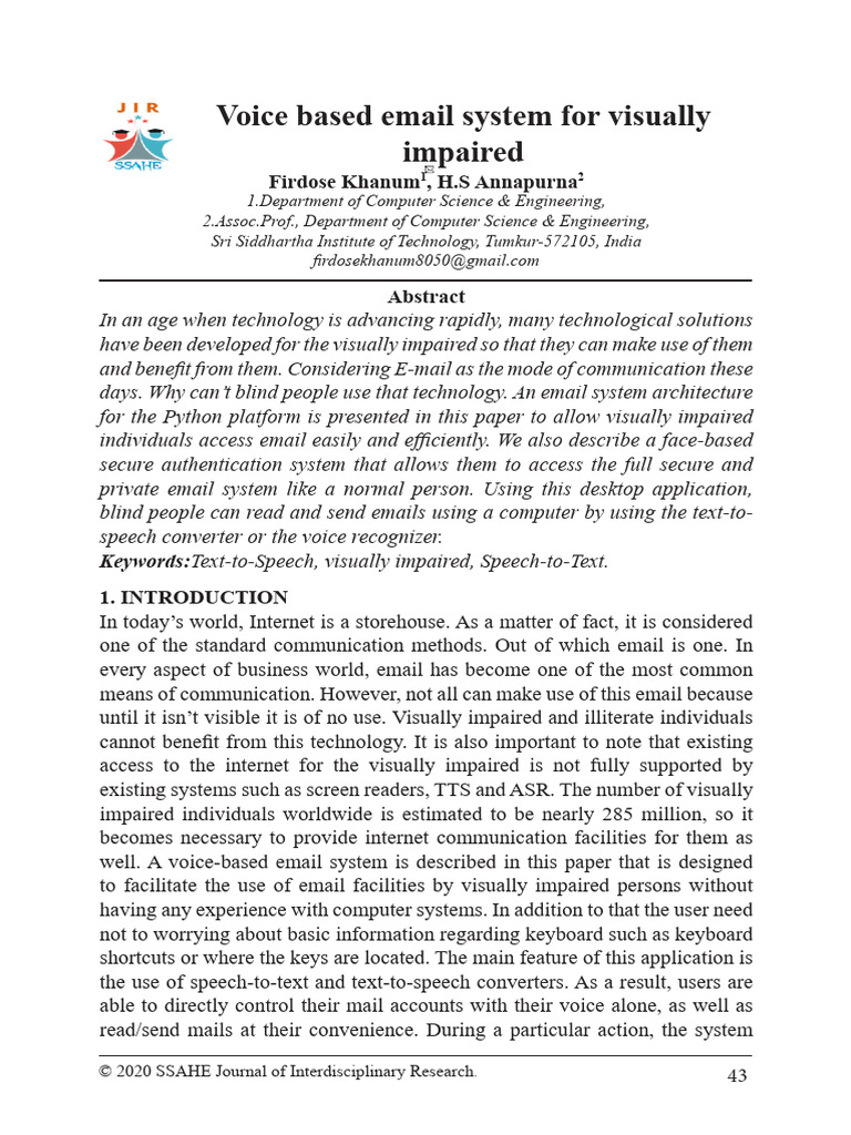 Voice Based Email System For Visually Impaired | PDF | Speech Synthesis ...