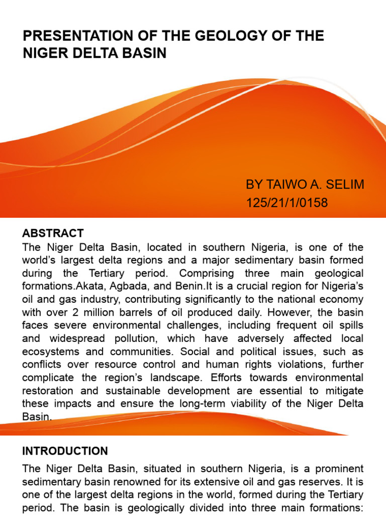 Presentation of The Geology of The Niger Delta Basin | PDF | Petroleum ...
