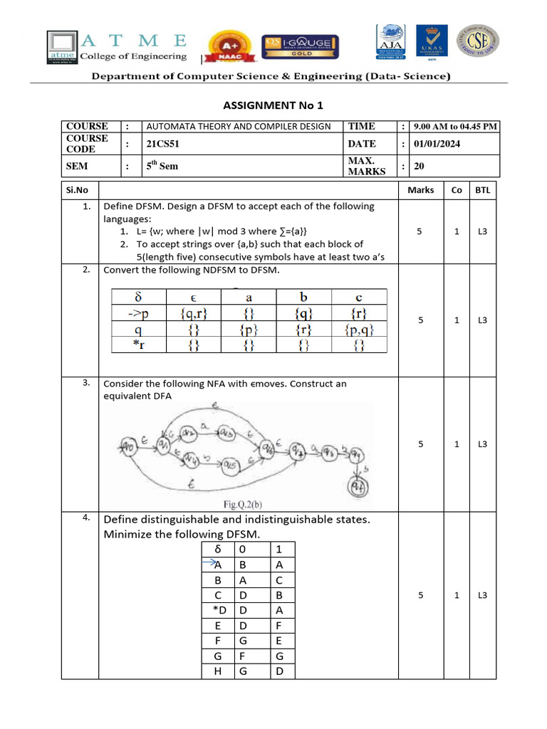 Automata Theory & Compiler Design Assignment | PDF | Theoretical Computer Science | Models Of ...
