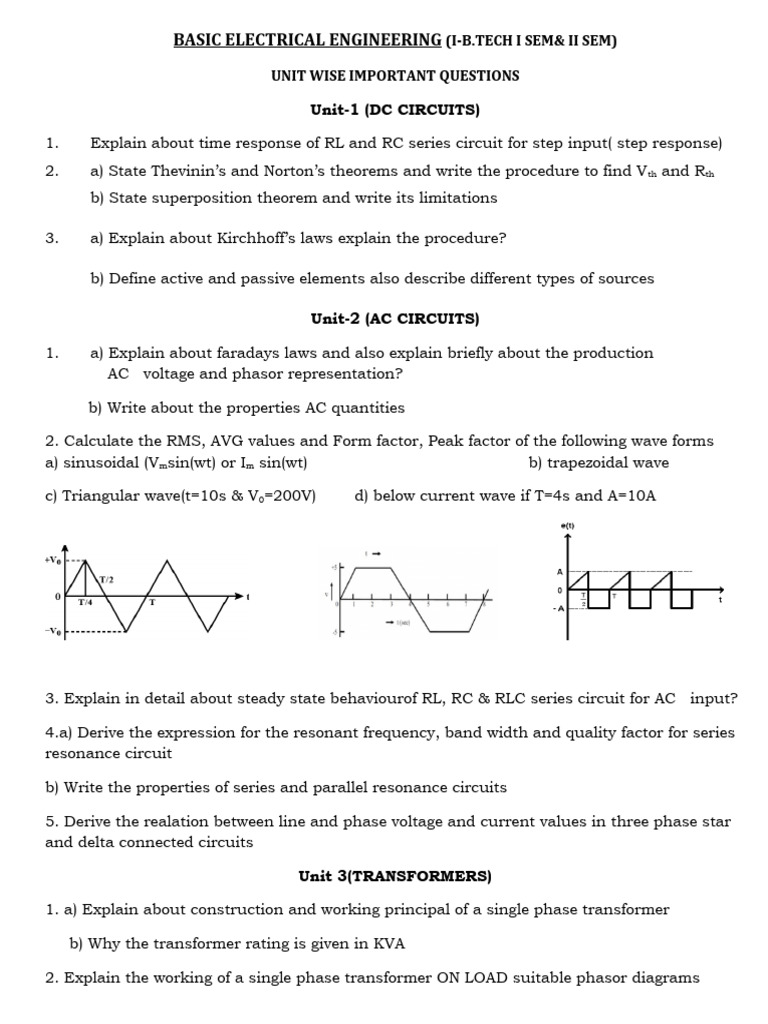 Bee Unit Wise Imp Questions Long Answers | PDF | Electric Motor | Transformer