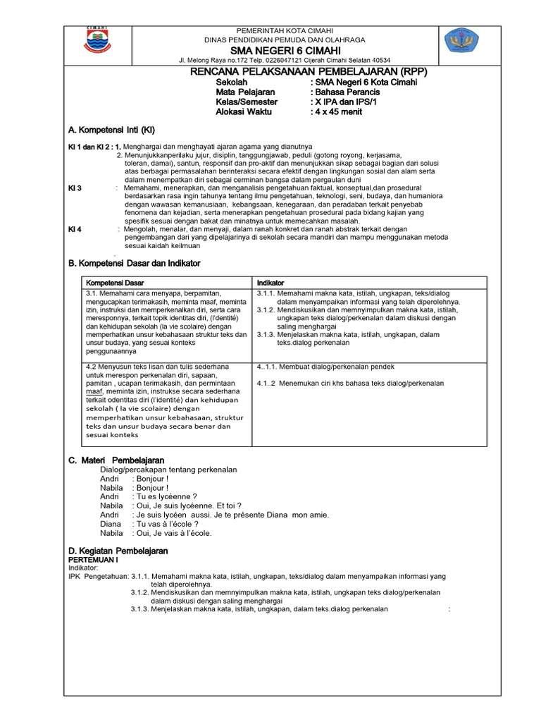 RPP Kurnas Sman 6 Cimahi | PDF