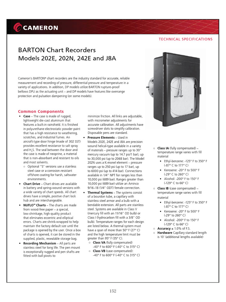 Barton Cart Recorder 202e | PDF | Pipe (Fluid Conveyance) | Pressure