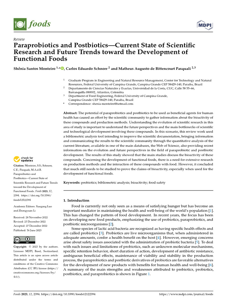 Paraprobiotics and Postbiotics-Current State of Scientific Research and ... Paraprobiotics and Postbiotics-Current State of Scientific Research and ...
