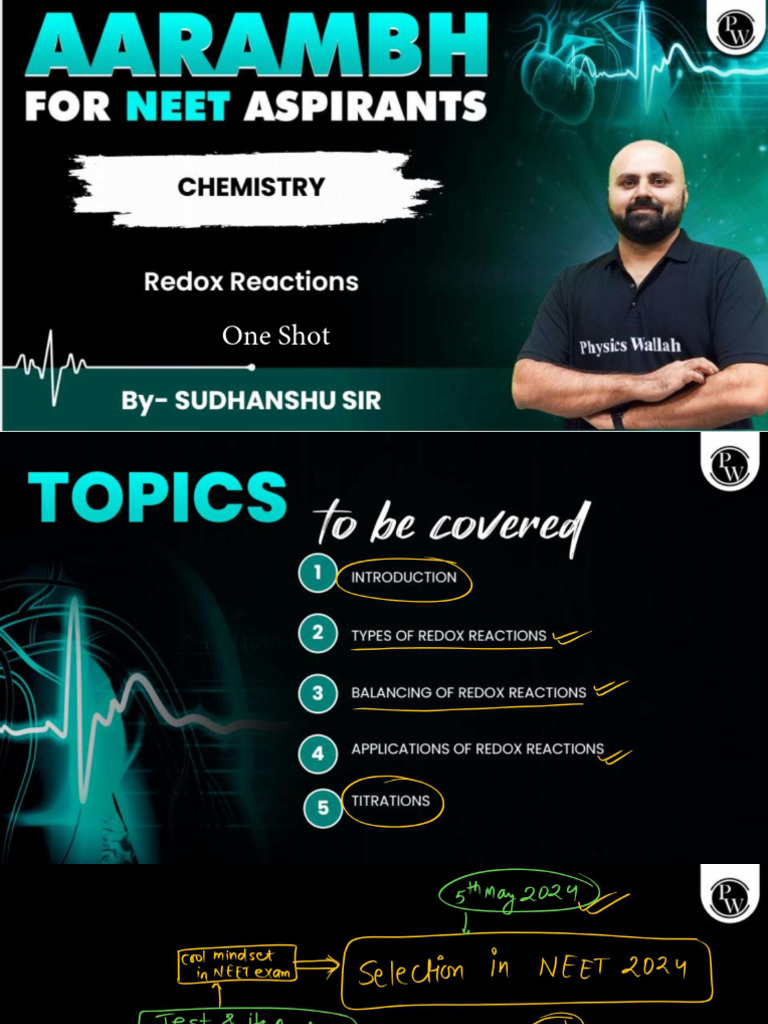 Redox Reactions (One Shot) - Class Notes - Aarambh NEET 2024 | PDF
