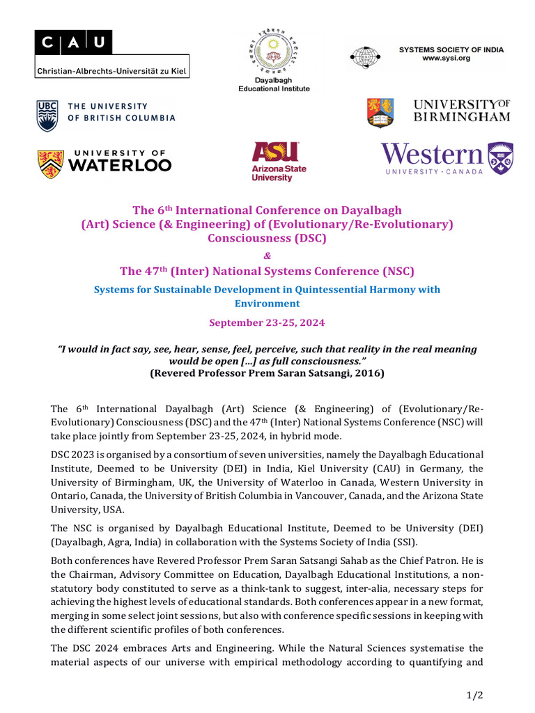 DSC & NSC 2024: Consciousness and Sustainability | PDF | Sustainability ...