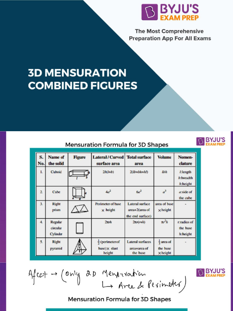 Live Class 3d Mensuration Combination of Figures | PDF