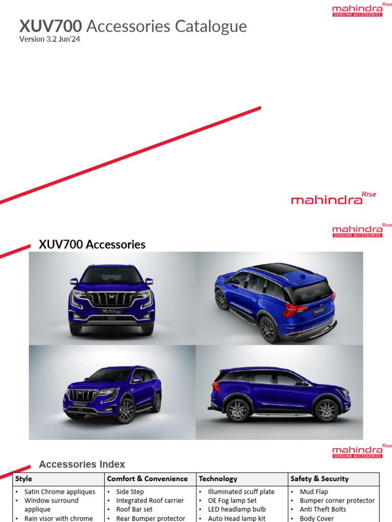 XUV700 Accessories Catalogue - V3.2 Jun'24 | PDF | Screw | Manual ...