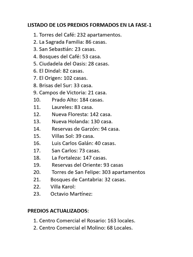 Listados de Predios Formados-1 | PDF